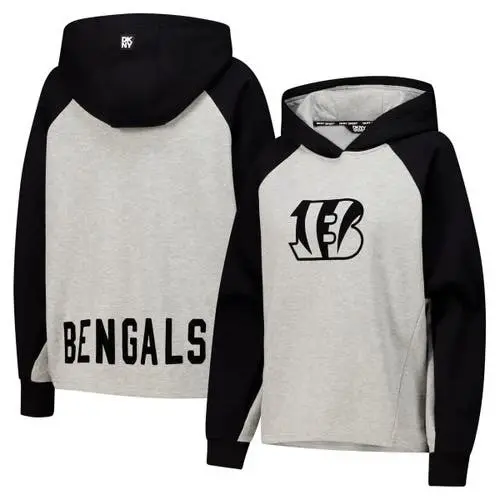 Dkny Cincinnati Bengals Joy Cropped Raglan Pullover Hoodie - Gray