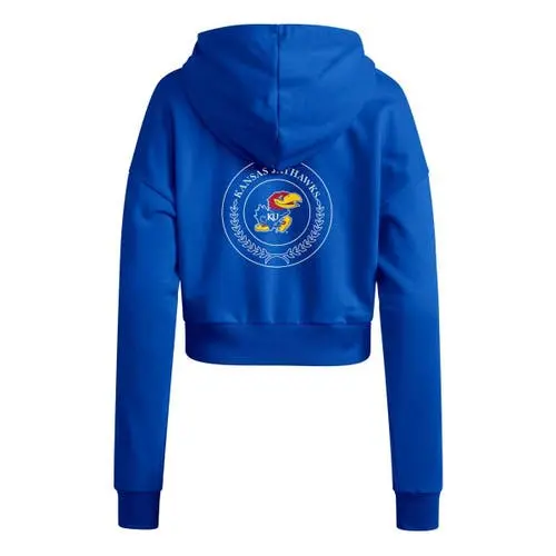 Adidas Kansas Jayhawks Campus Queen Cropped Pullover Hoodie