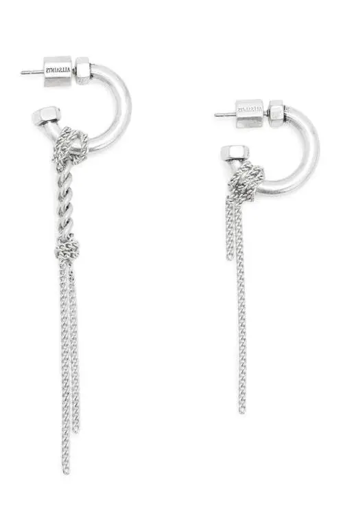 ALLSAINTS Mismatched Chain Drop Huggie Hoop Earrings - Rhodium