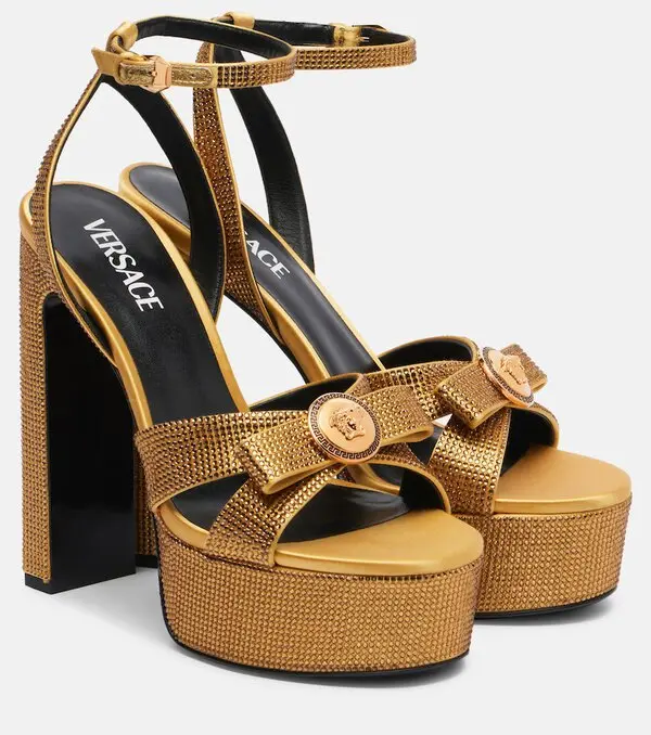 Versace Ribbon 140 Satin Platform Sandals - Gold