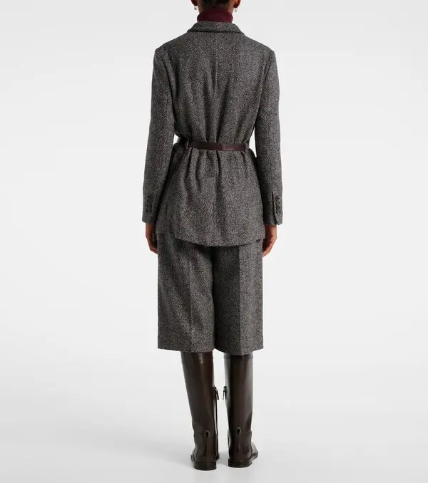 Brunello Cucinelli Herringbone Monili Wool-blend Tweed Blazer - Grey