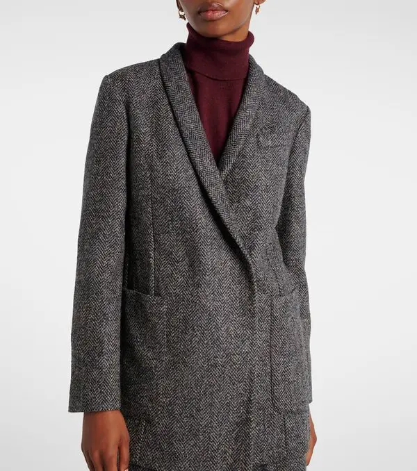 Brunello Cucinelli Herringbone Monili Wool-blend Tweed Blazer - Grey