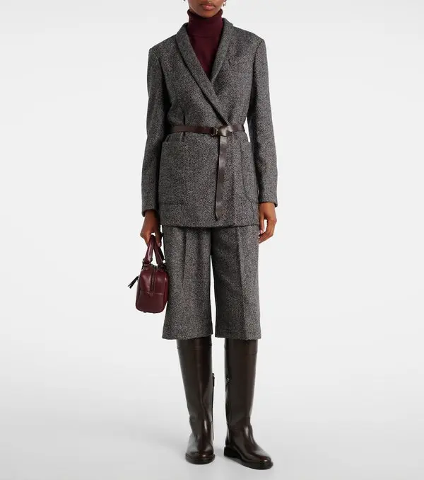 Brunello Cucinelli Herringbone Monili Wool-blend Tweed Blazer - Grey