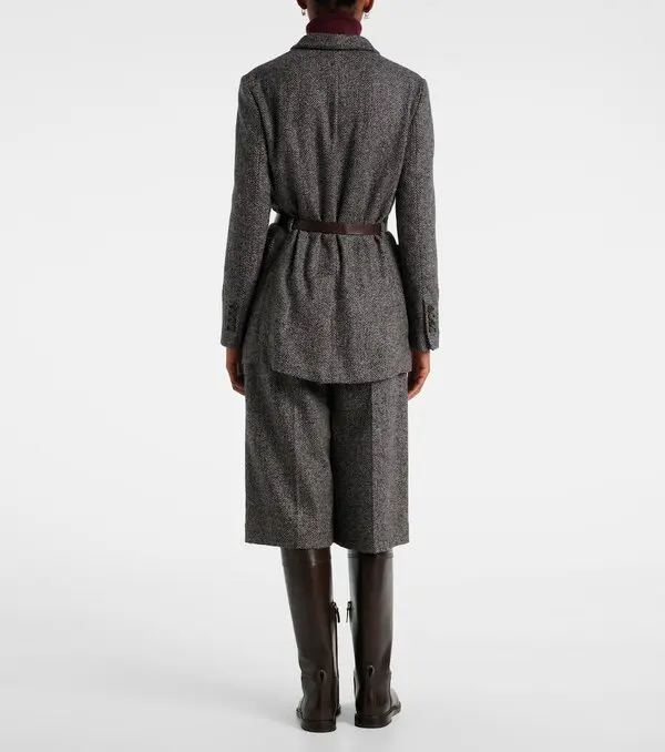 Brunello Cucinelli Herringbone Monili Wool-blend Tweed Blazer - Grey