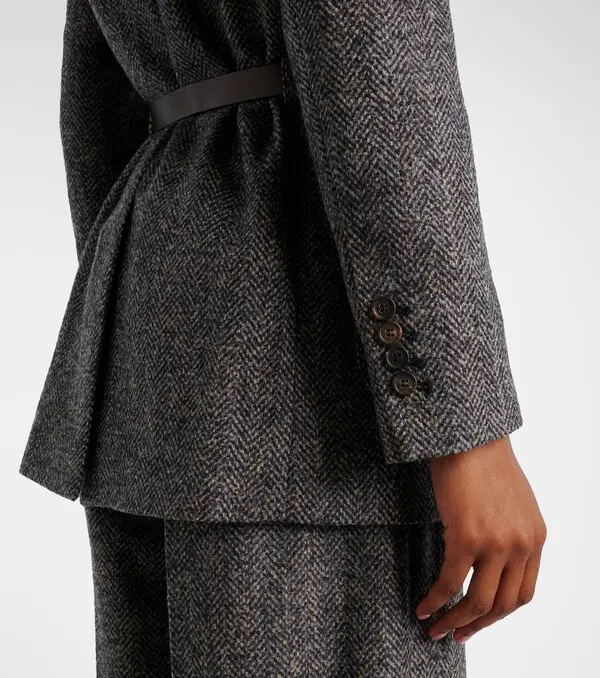 Brunello Cucinelli Herringbone Monili Wool-blend Tweed Blazer - Grey