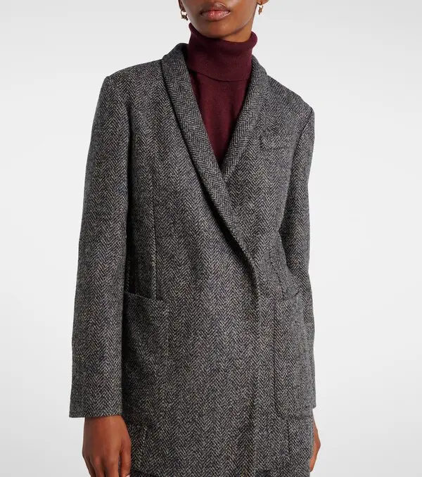 Brunello Cucinelli Herringbone Monili Wool-blend Tweed Blazer - Grey