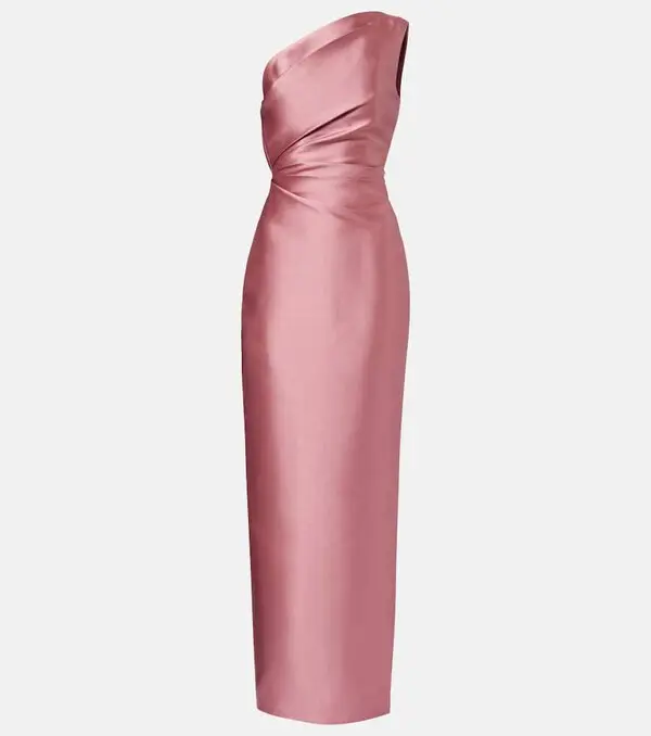 Solace London Kira Draped One-shoulder Satin Gown - Pink