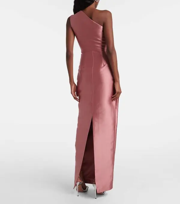 Solace London Kira Draped One-shoulder Satin Gown - Pink