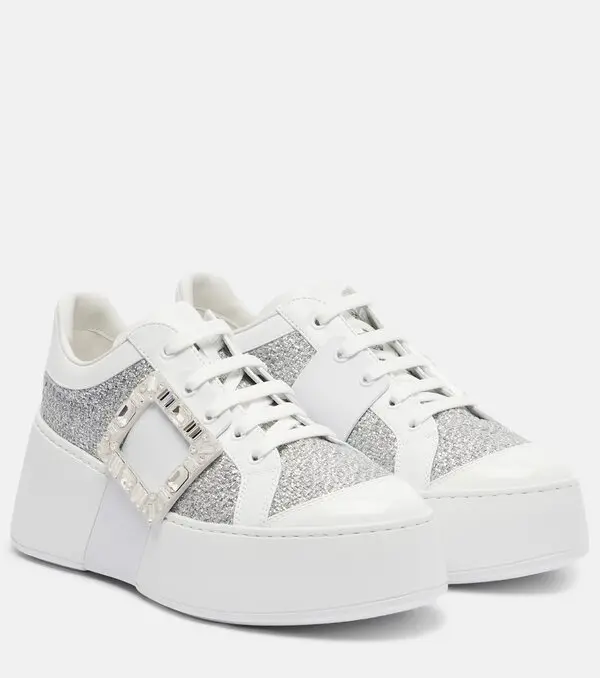 ROGER VIVIER Viv' Skate Embellished Sneakers - Silver