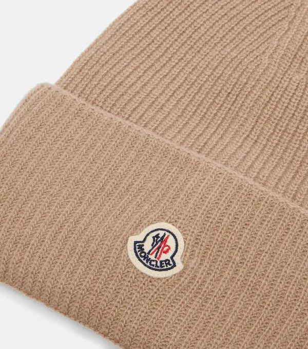 Moncler Ribbed-knit Virgin Wool Beanie - Beige