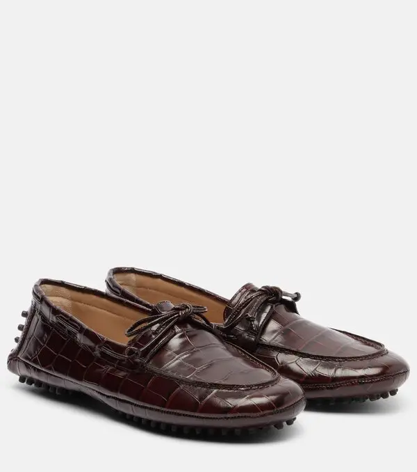 Le Monde Beryl Coco Croc-effect Leather Driving Shoes - Brown