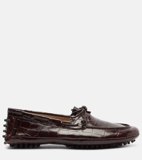 Le Monde Beryl Coco Croc-effect Leather Driving Shoes - Brown