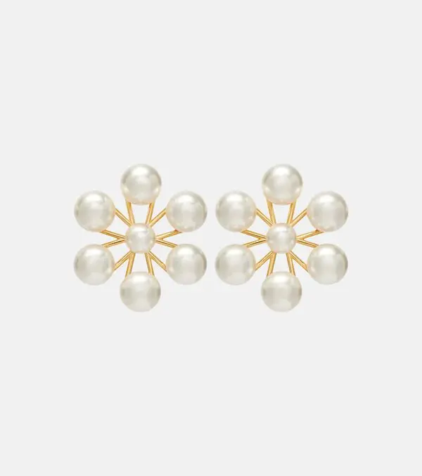 Oscar De La Renta Floral Faux Pearl Earrings - Gold