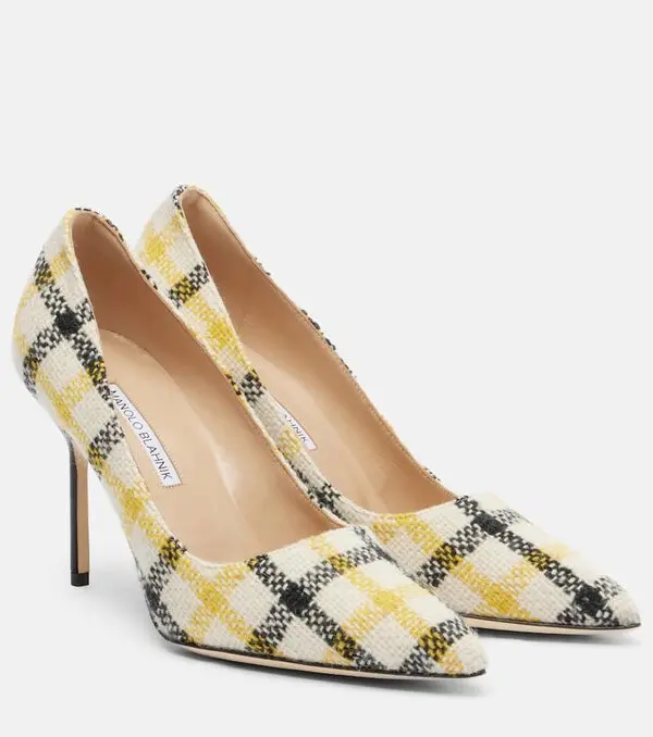 Manolo Blahnik Bb 90 Plaid Pumps - Yellow