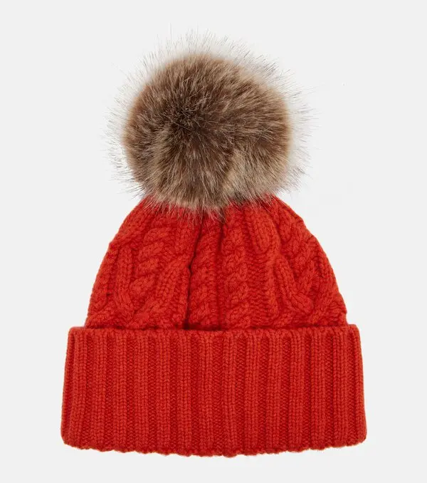 Moncler Cable-knit Cashmere And Wool-blend Beanie - Red