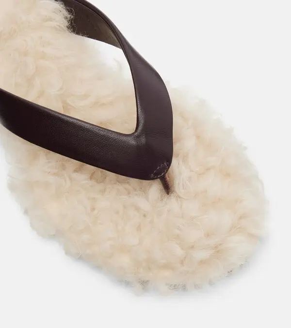 Le Monde Beryl Shearling-trimmed Leather Thong Sandals