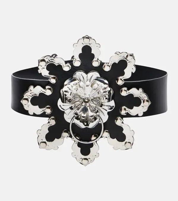 Blumarine Floral Leather Belt - Black