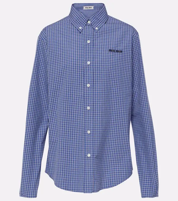 Miu Miu Logo Cotton Poplin Shirt - Blue
