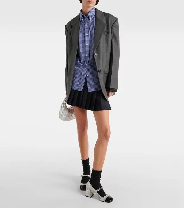 Miu Miu Logo Cotton Poplin Shirt - Blue