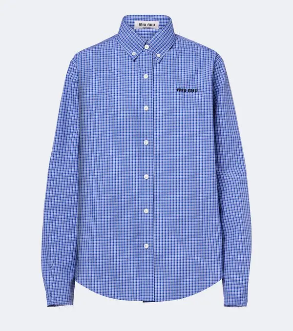 Miu Miu Logo Cotton Poplin Shirt - Blue