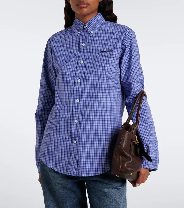 Miu Miu Logo Cotton Poplin Shirt - Blue