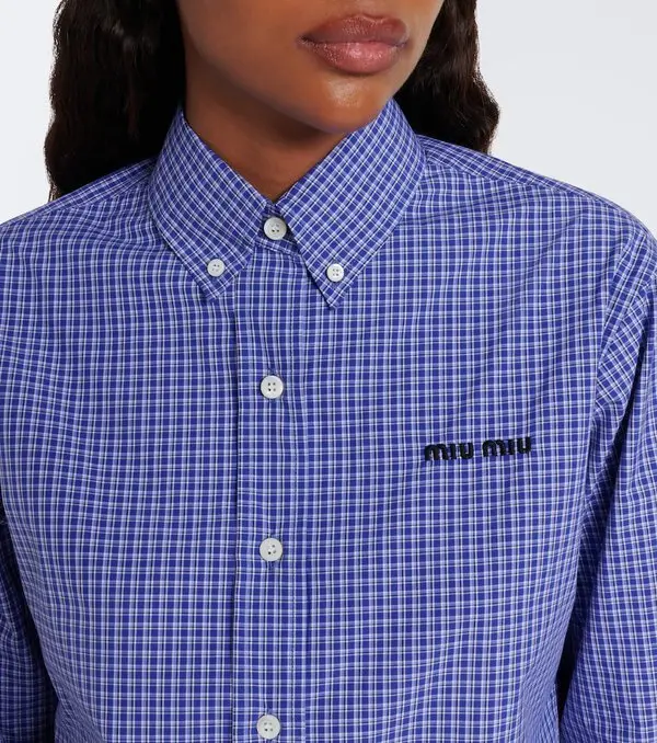 Miu Miu Logo Cotton Poplin Shirt - Blue