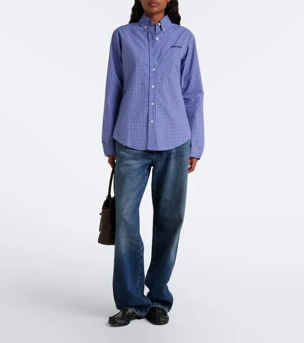 Miu Miu Logo Cotton Poplin Shirt - Blue
