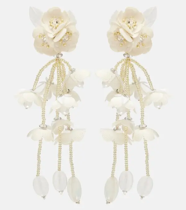 Oscar De La Renta Floral Beaded Drop Earrings - White