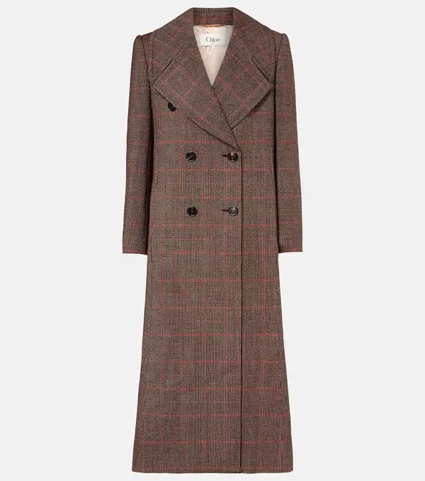 Chloé Checked Double-breasted Virgin Wool Coat - Brown