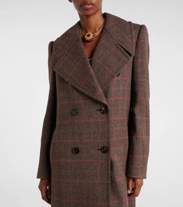 Chloé Checked Double-breasted Virgin Wool Coat - Brown