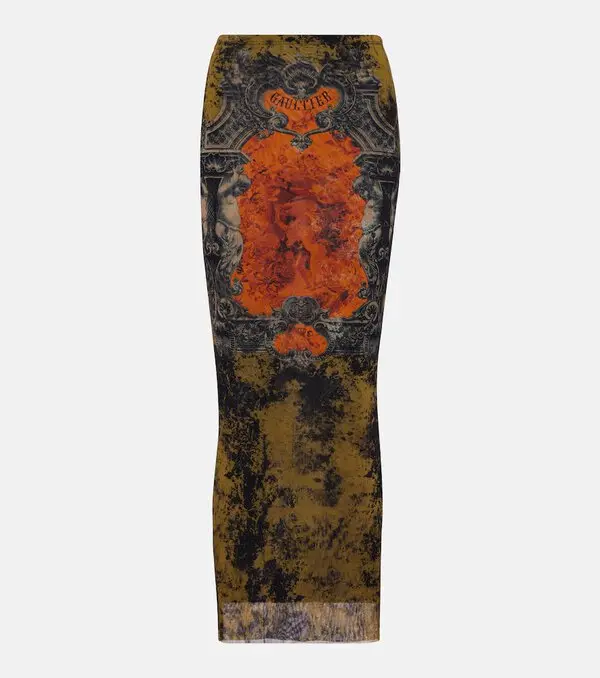 JEAN PAUL GAULTIER Médaillon Printed Mesh Midi Skirt - Multicoloured