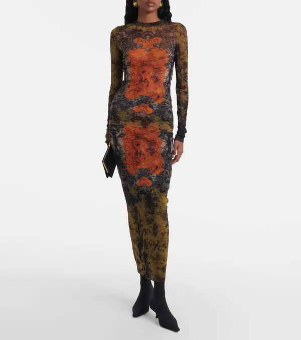 JEAN PAUL GAULTIER Médaillon Printed Mesh Midi Skirt - Multicoloured
