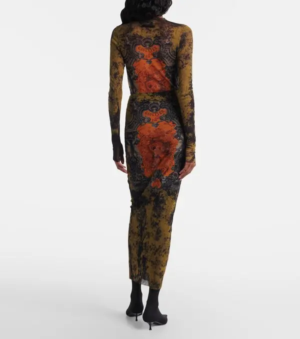 JEAN PAUL GAULTIER Médaillon Printed Mesh Midi Skirt - Multicoloured