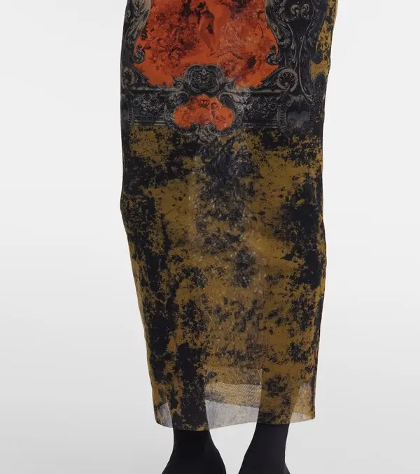 JEAN PAUL GAULTIER Médaillon Printed Mesh Midi Skirt - Multicoloured