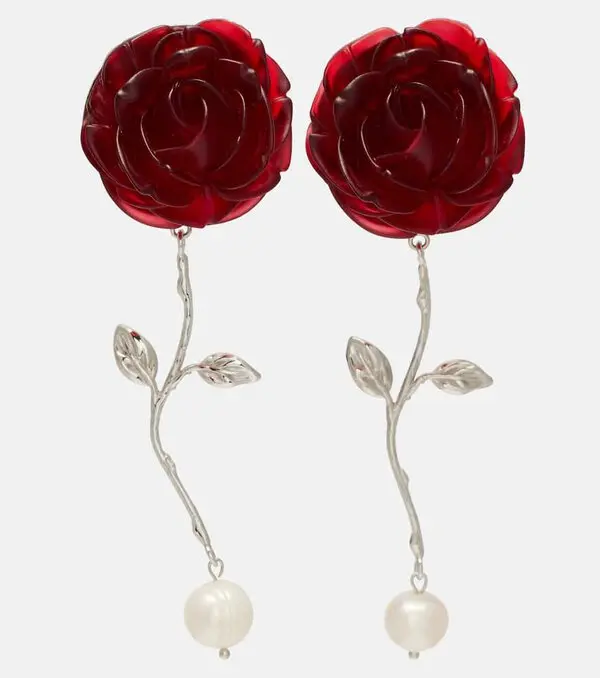 Magda Butrym Floral Drop Earrings With Freshwater Pearls - Red