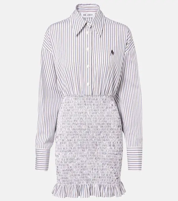 Attico Striped Ruched Cotton Shirt Dress