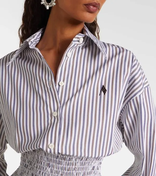 Attico Striped Ruched Cotton Shirt Dress