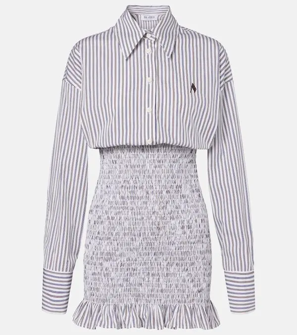 Attico Striped Ruched Cotton Shirt Dress - Multicoloured