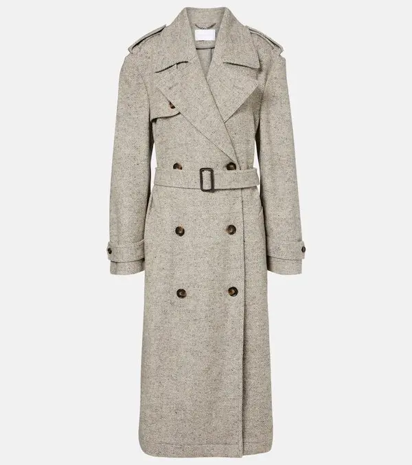 Buy Stella McCartney Herringbone Wool And Silk Trench Coat - Grey