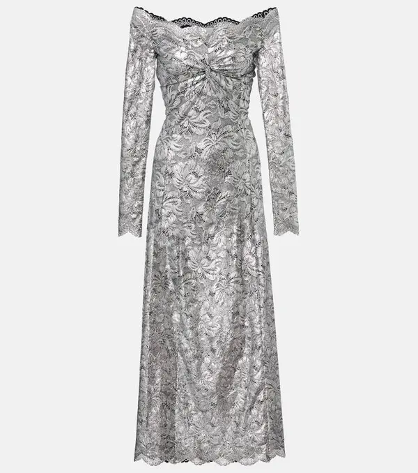 Rabanne Metallic-effect Lace Maxi Dress - Silver