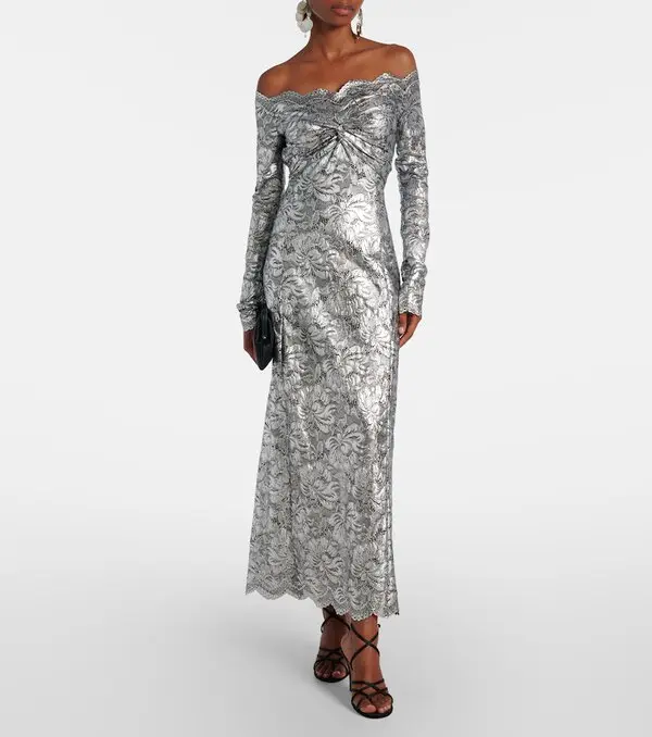Rabanne Metallic-effect Lace Maxi Dress - Silver
