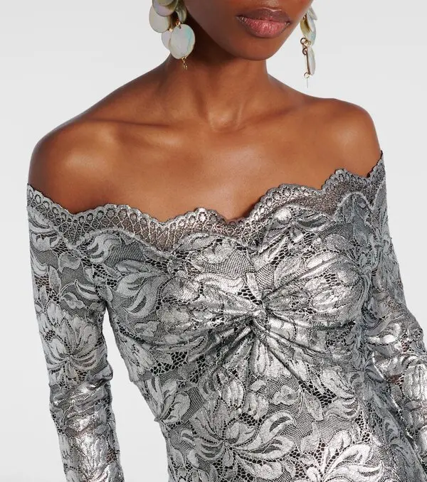 Rabanne Metallic-effect Lace Maxi Dress - Silver