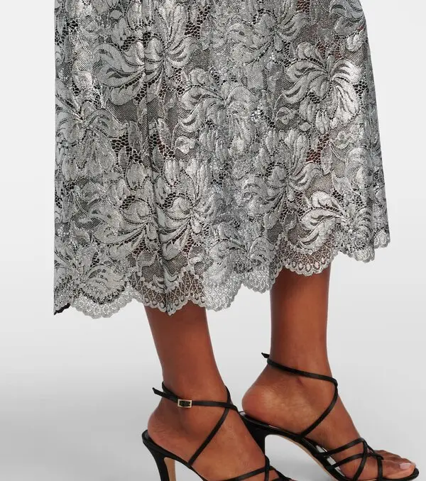 Rabanne Metallic-effect Lace Midi Skirt