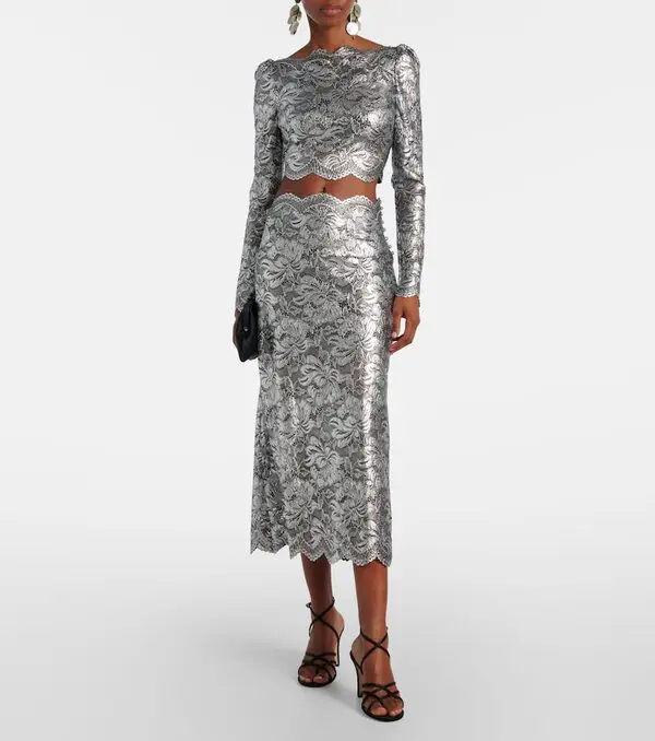 Rabanne Metallic-effect Lace Midi Skirt