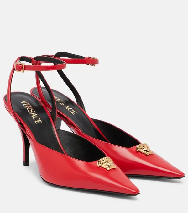 Versace La Medusa 85 Leather Slingback Pumps
