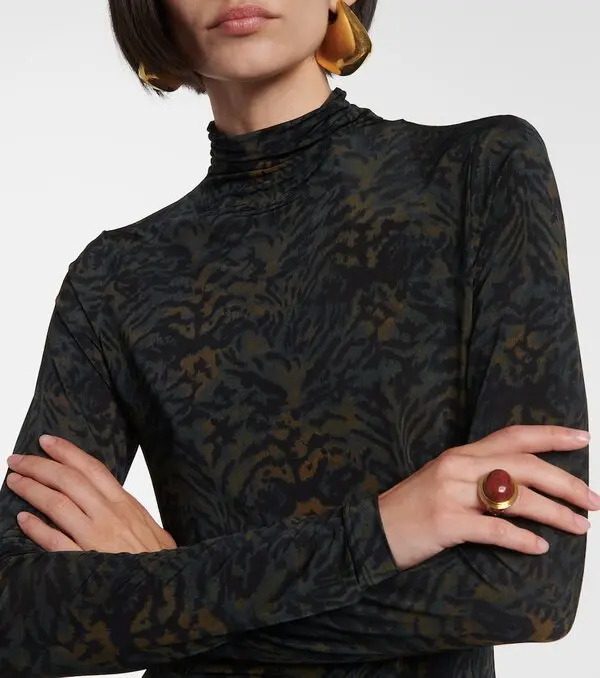Ulla Johnson Aurelia Printed Jersey Turtleneck Top