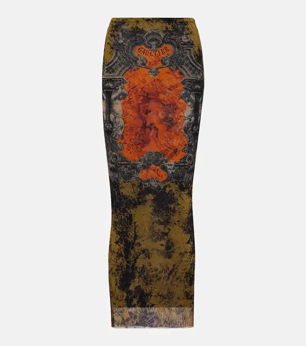JEAN PAUL GAULTIER Medaillon Printed Mesh Midi Skirt - Multicoloured