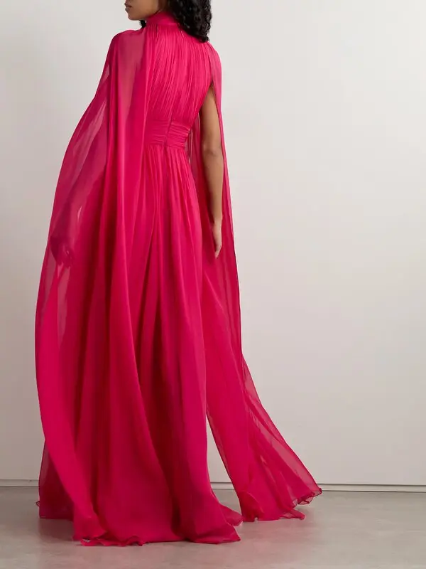 Zuhair Murad Cape-effect Gathered Silk-chiffon Gown