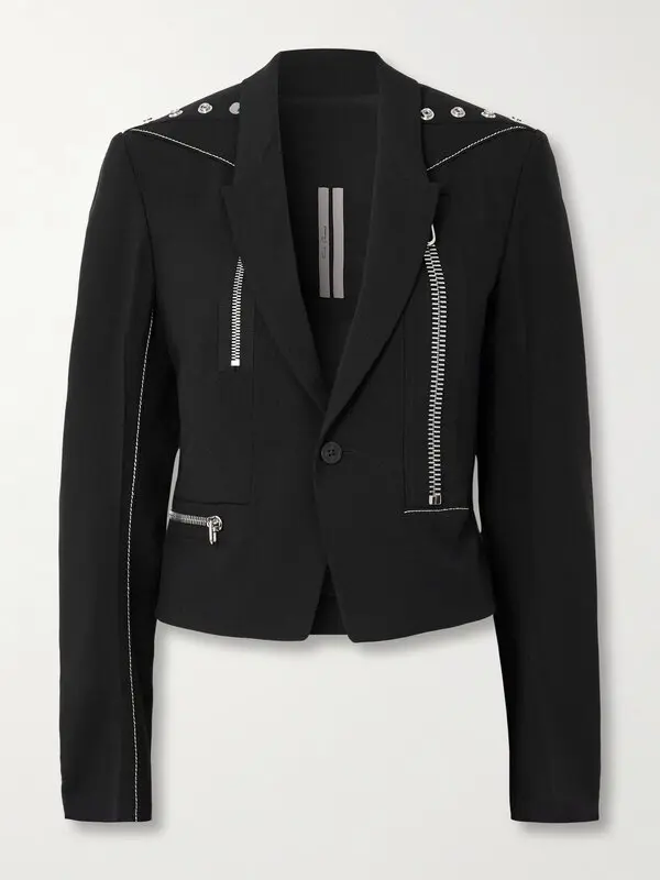 Rick Owens Alice Embellished Grain De Poudre Wool Jacket
