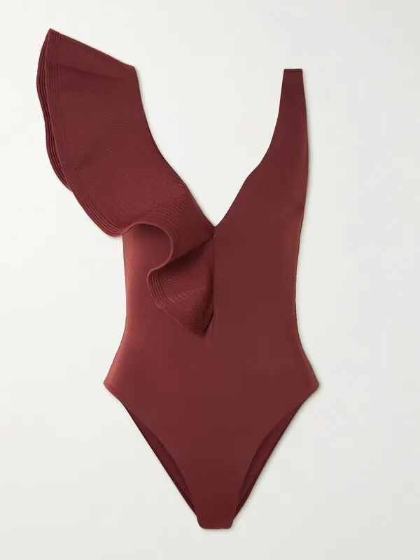 Johanna Ortiz Boleros Y Voleros Ruffled Swimsuit - Burgundy